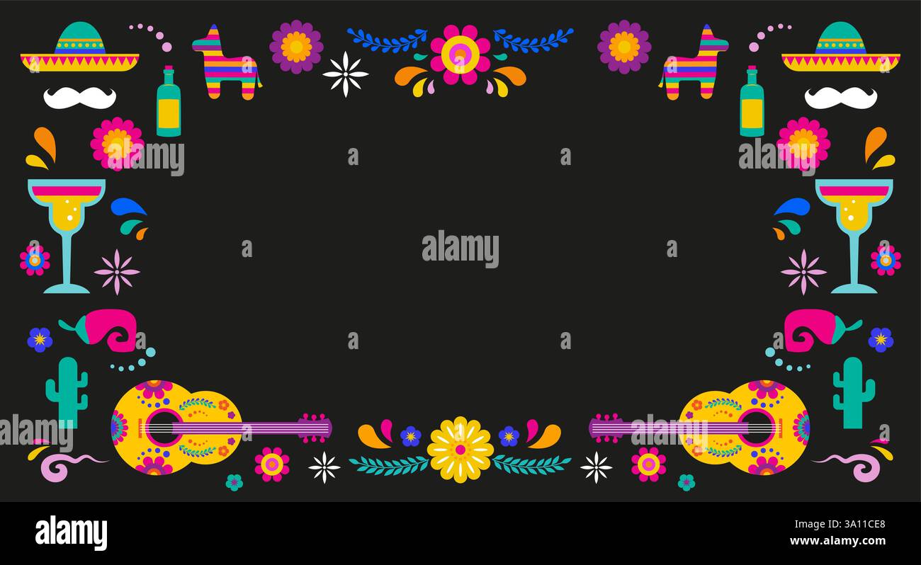 Cinco De Mayo Colorful, bold design in vibrant colors. Mexican elements ...