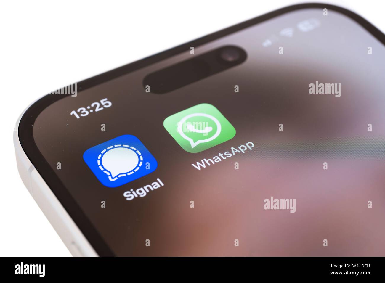 Cell phone with Signal and WhatsApp applications, all for sending ...