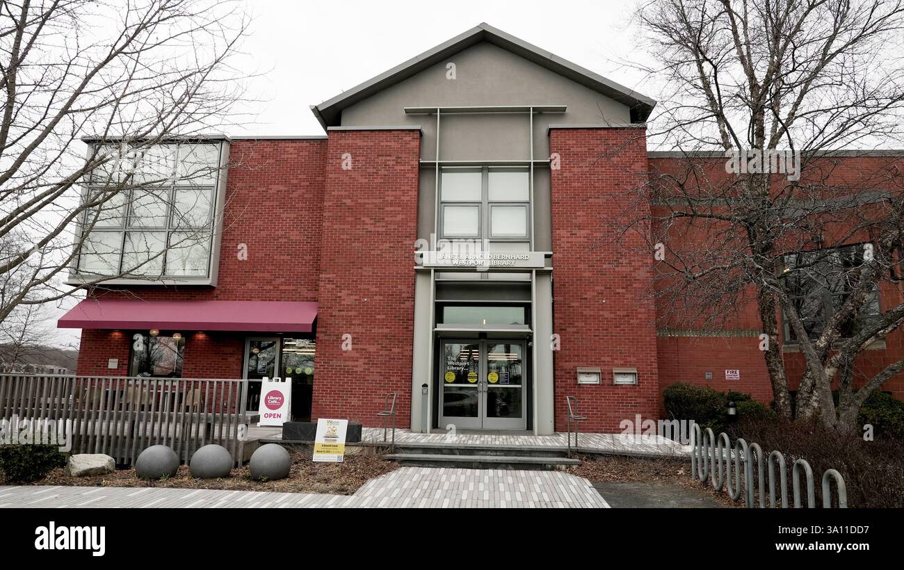 WESTPORT, CT, USA - MARCH 5, 2025: Modern Westport Library showcases a ...
