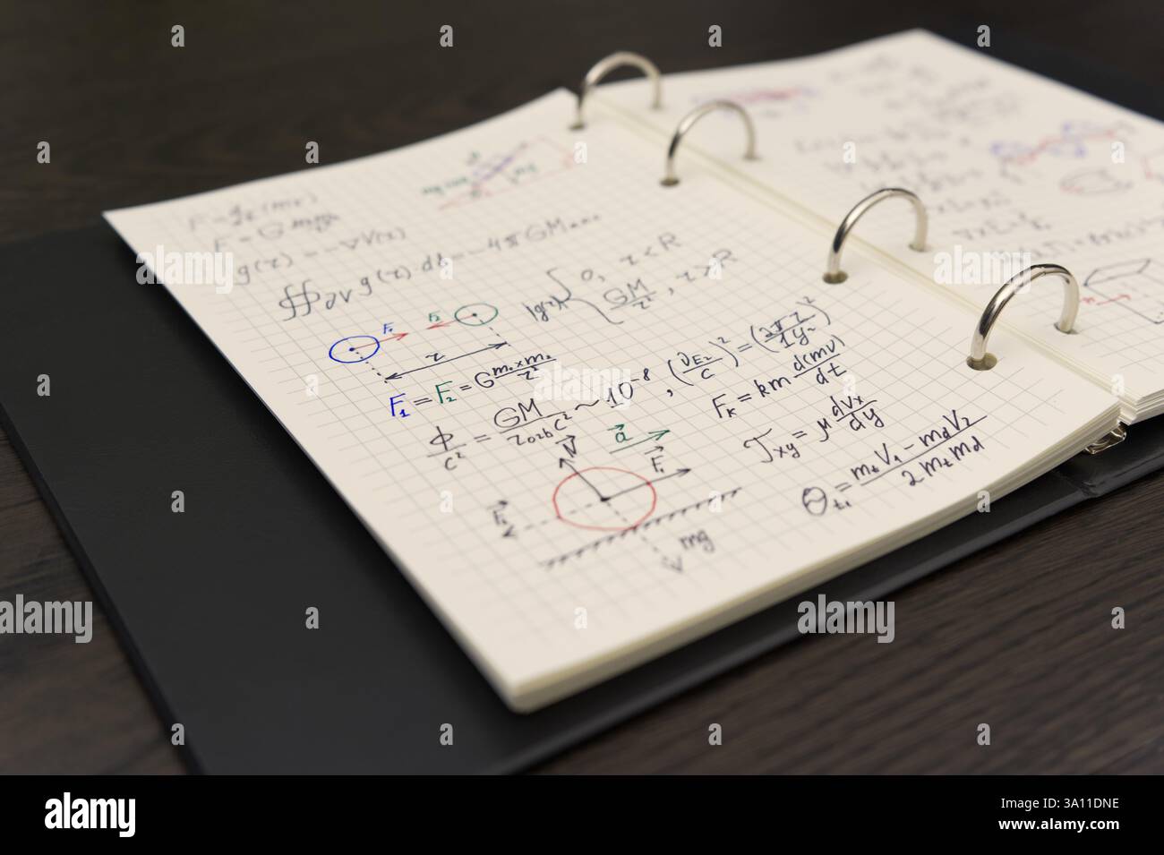 An open notebook reveals intricate mathematical equations and colorful ...