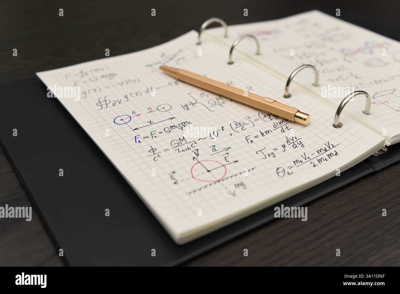 An open notebook reveals intricate mathematical equations and colorful ...