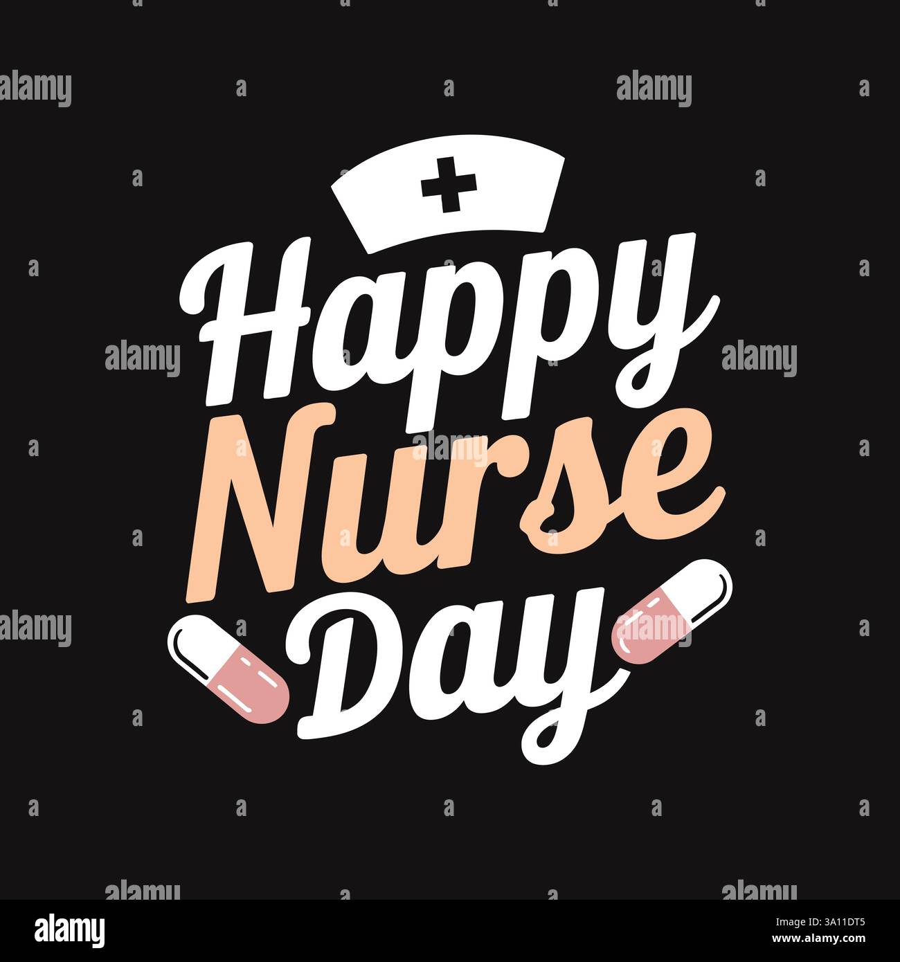 Happy Nurse Day typography t shirt vector art illustration with black ...