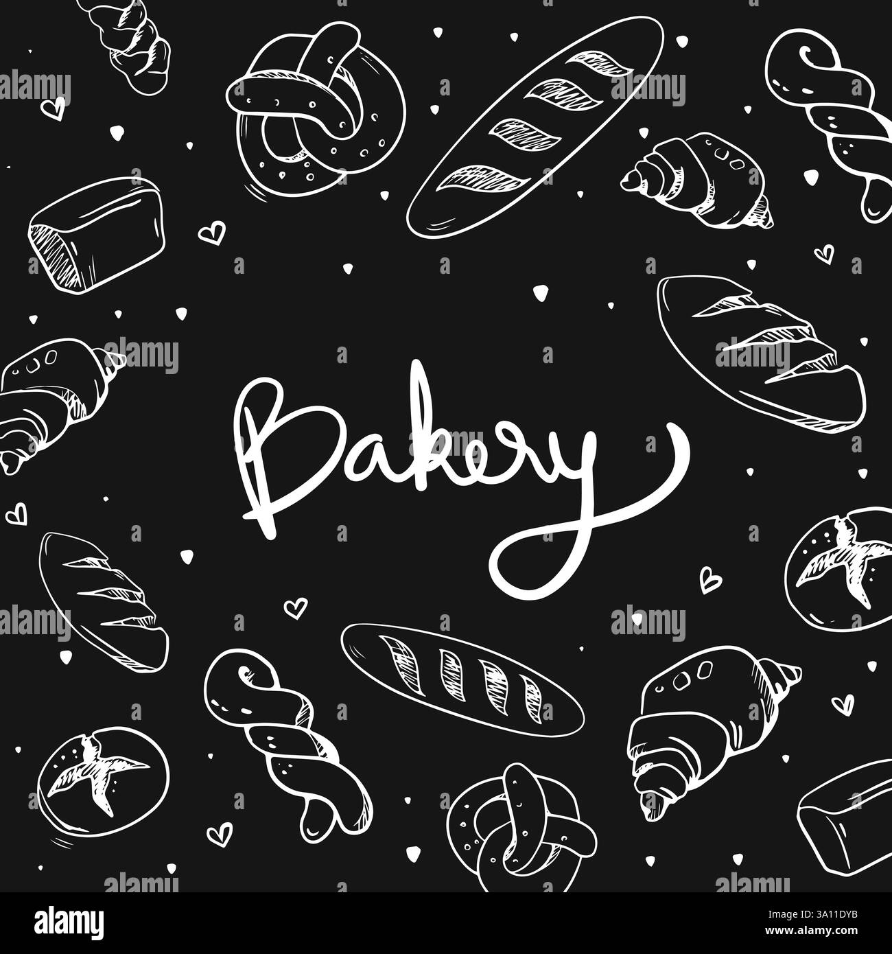 Bakery Bread Cake food line sketch doodle background banner hand drawn ...