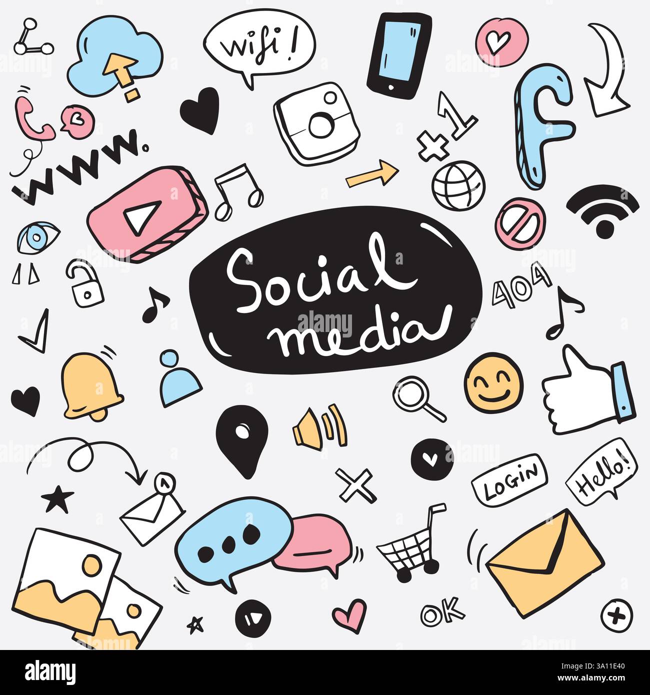 social media sign facebook icon concept collection item background hand ...