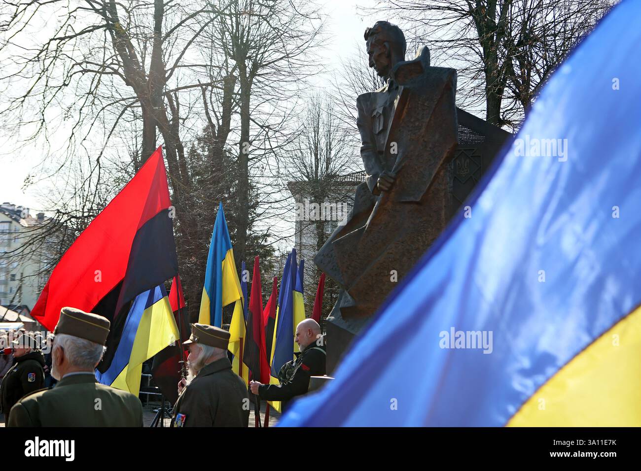 Non Exclusive: The monument to Roman Shukhevych is pictured during the ...