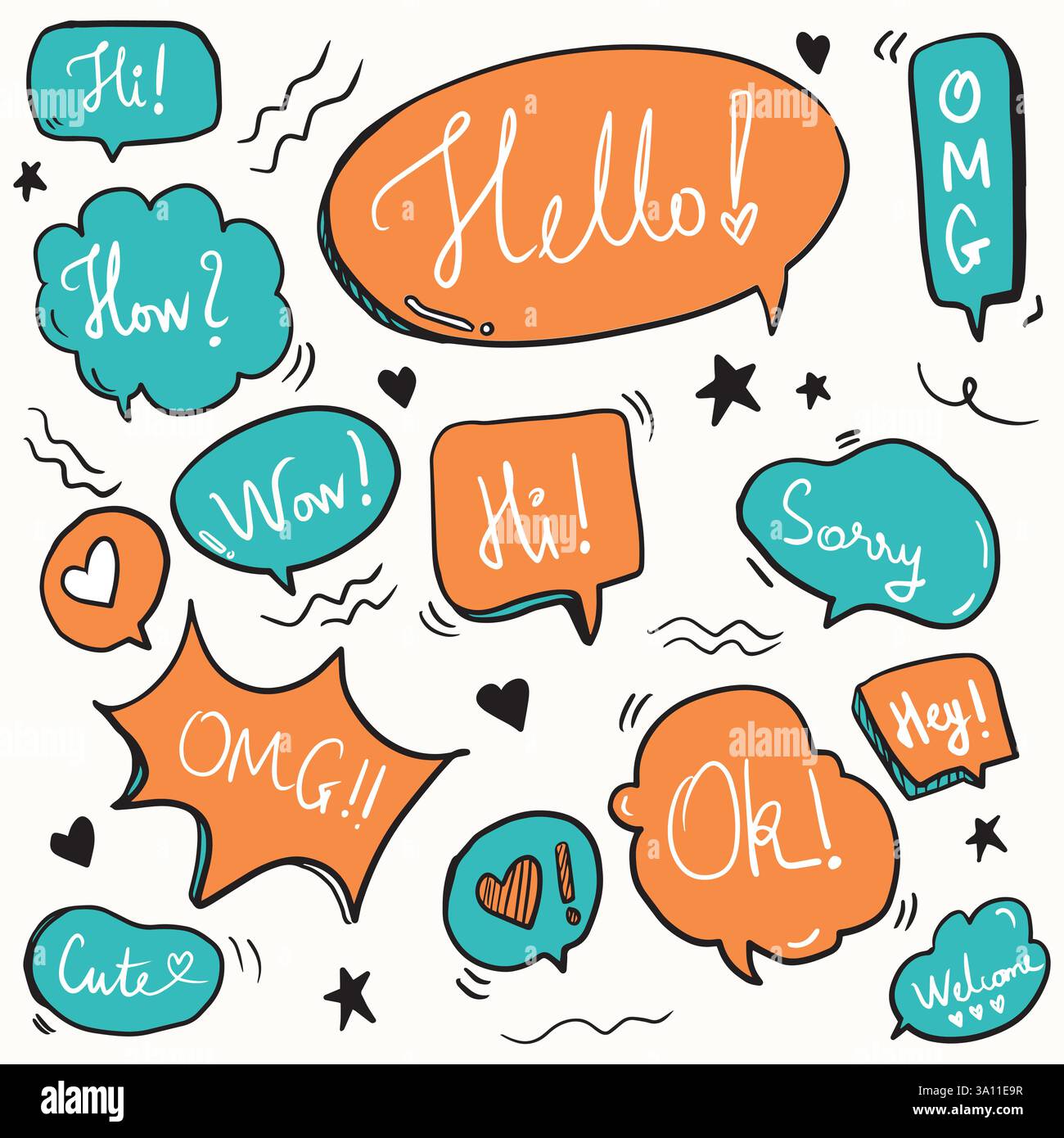 frame chat text cute banner line sketch doodle background banner hand ...