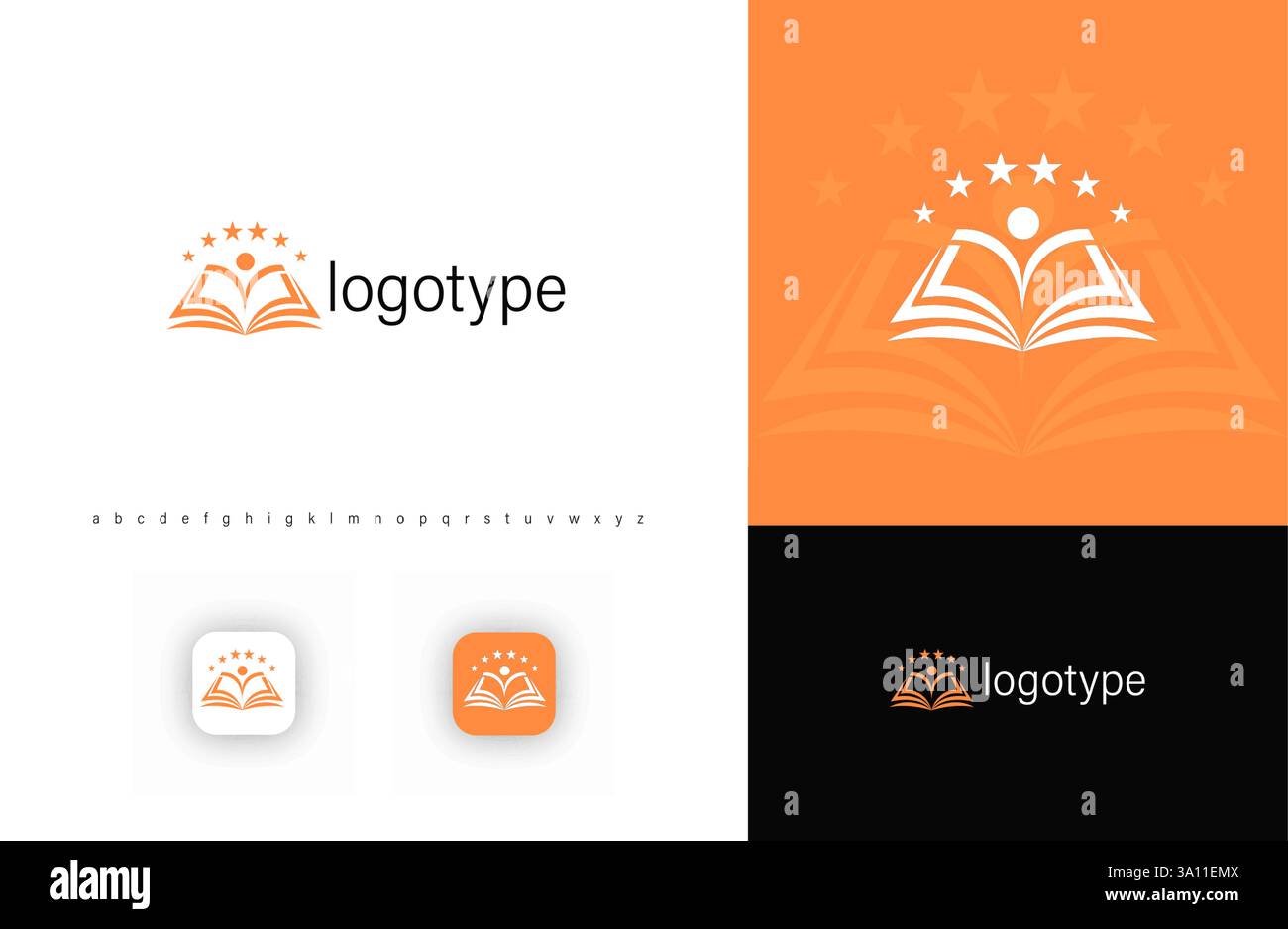 Educational logo featuring an open book, human figure, and stars ...