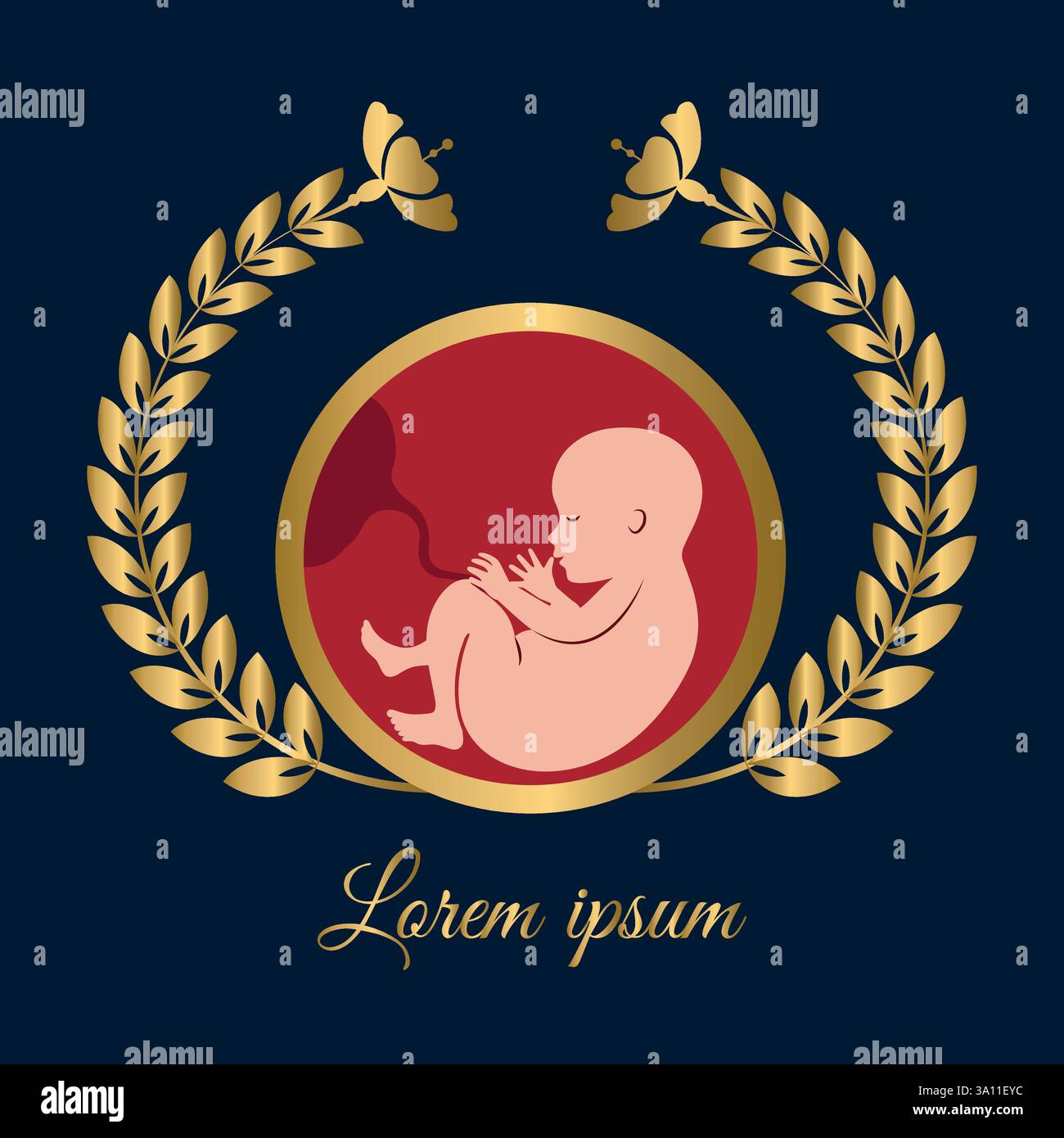 Fetus in womb logo with abstract golden leaf and flower design ...