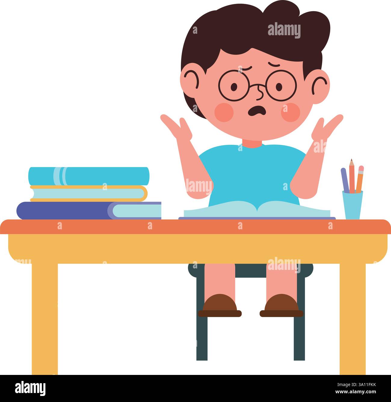 Confused Student School Desk Books Stock Vector Image & Art - Alamy
