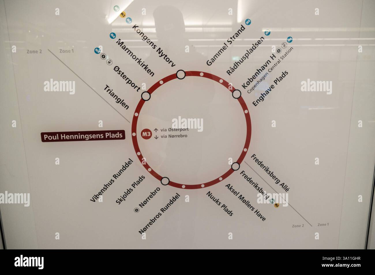 The map of M3 Cityringen metro underground line in Copenhagen, Denmark ...