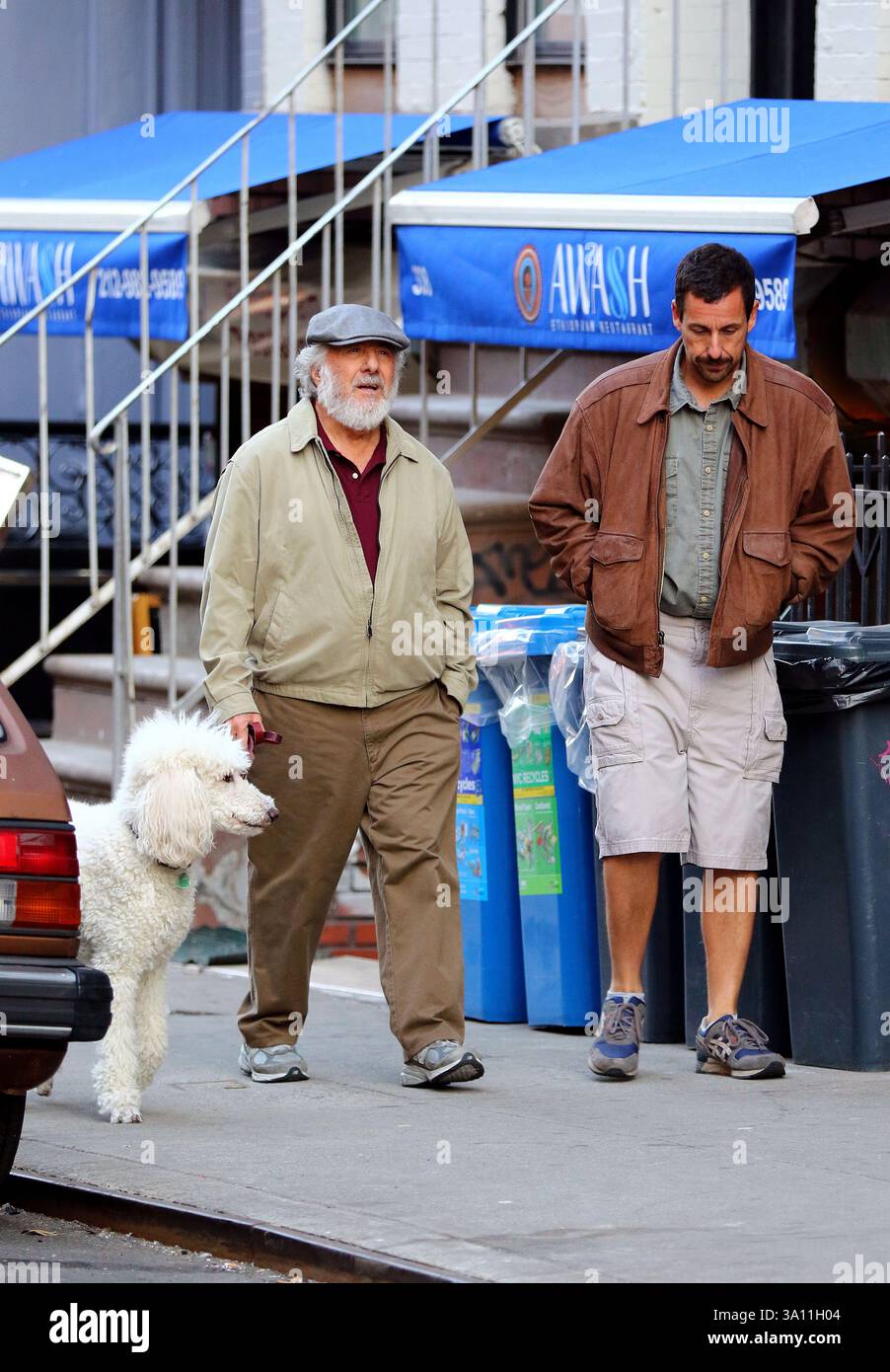 Actors Dustin Hoffman (L) and Adam Sandler (with Einstein the dog) on ...