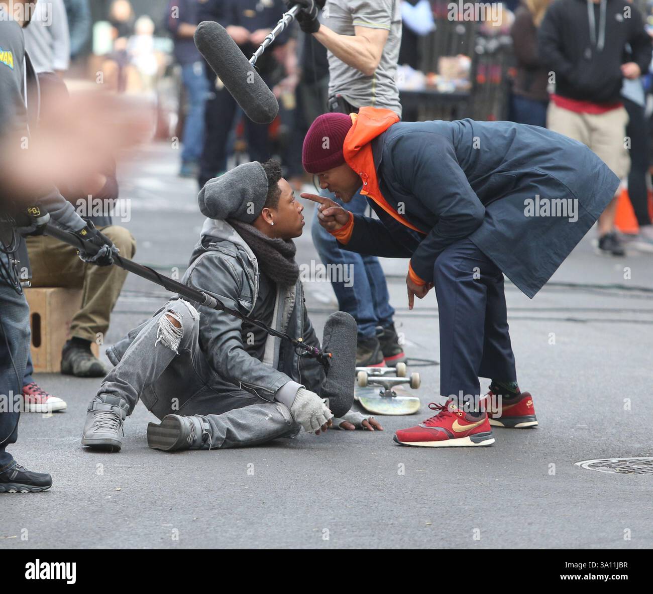 Will Smith and Jacob Latimore on the set of 'Collateral Beauty' in New ...