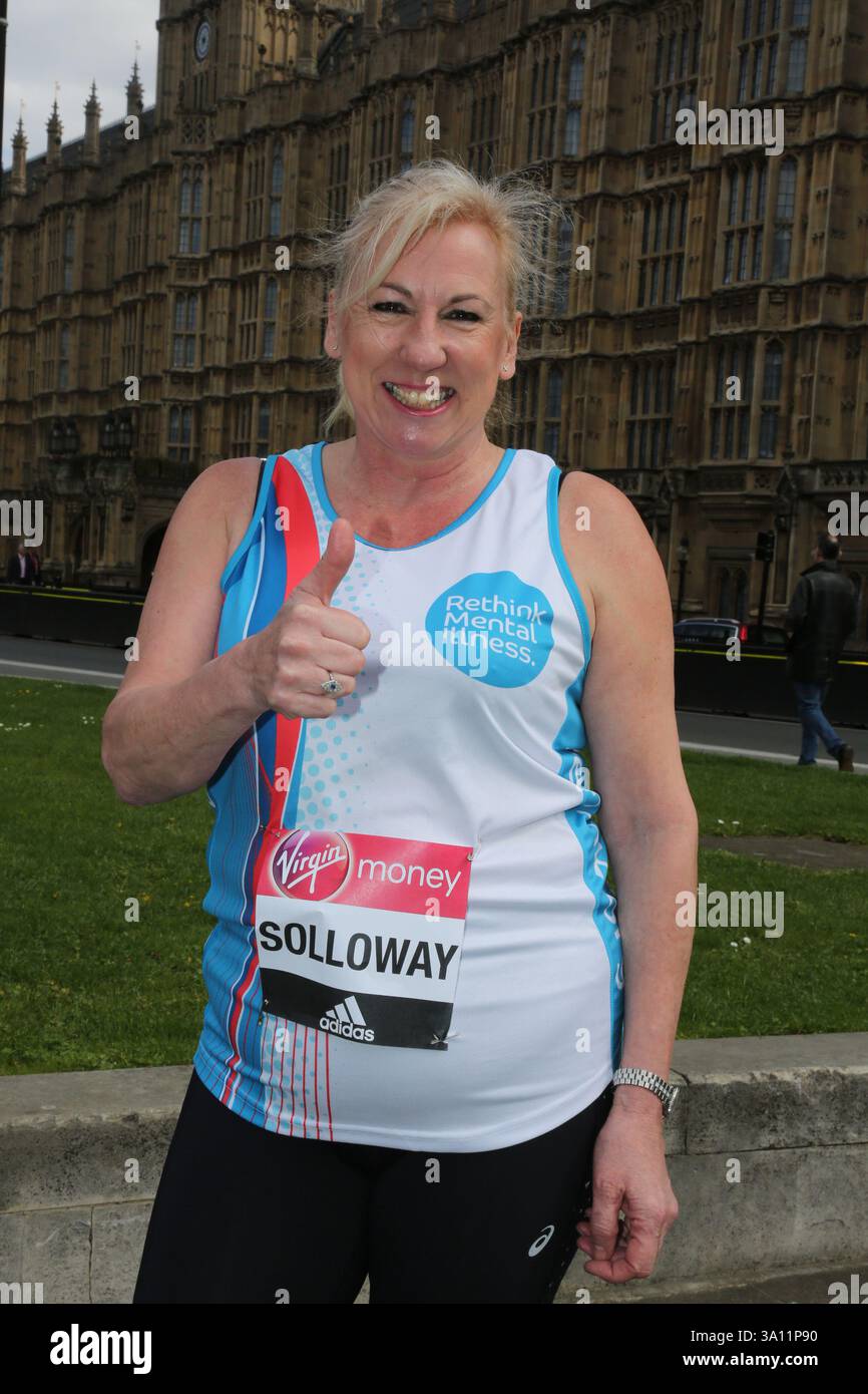 Amanda Solloway poses before he takes part in the London Marathon which ...