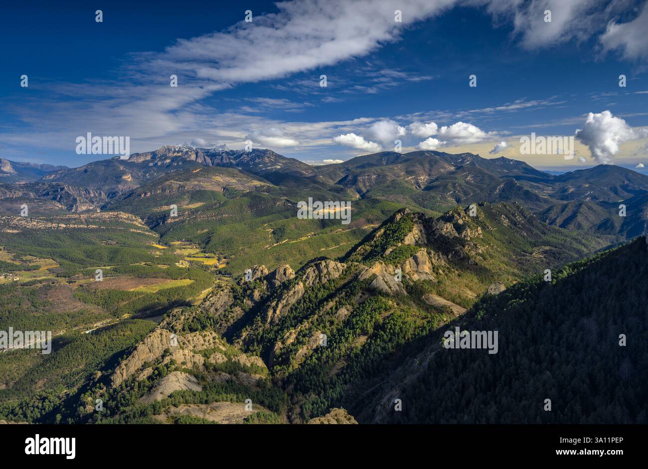 Serra de Bastets seen from the summit of Cogul, in the Busa mountain ...