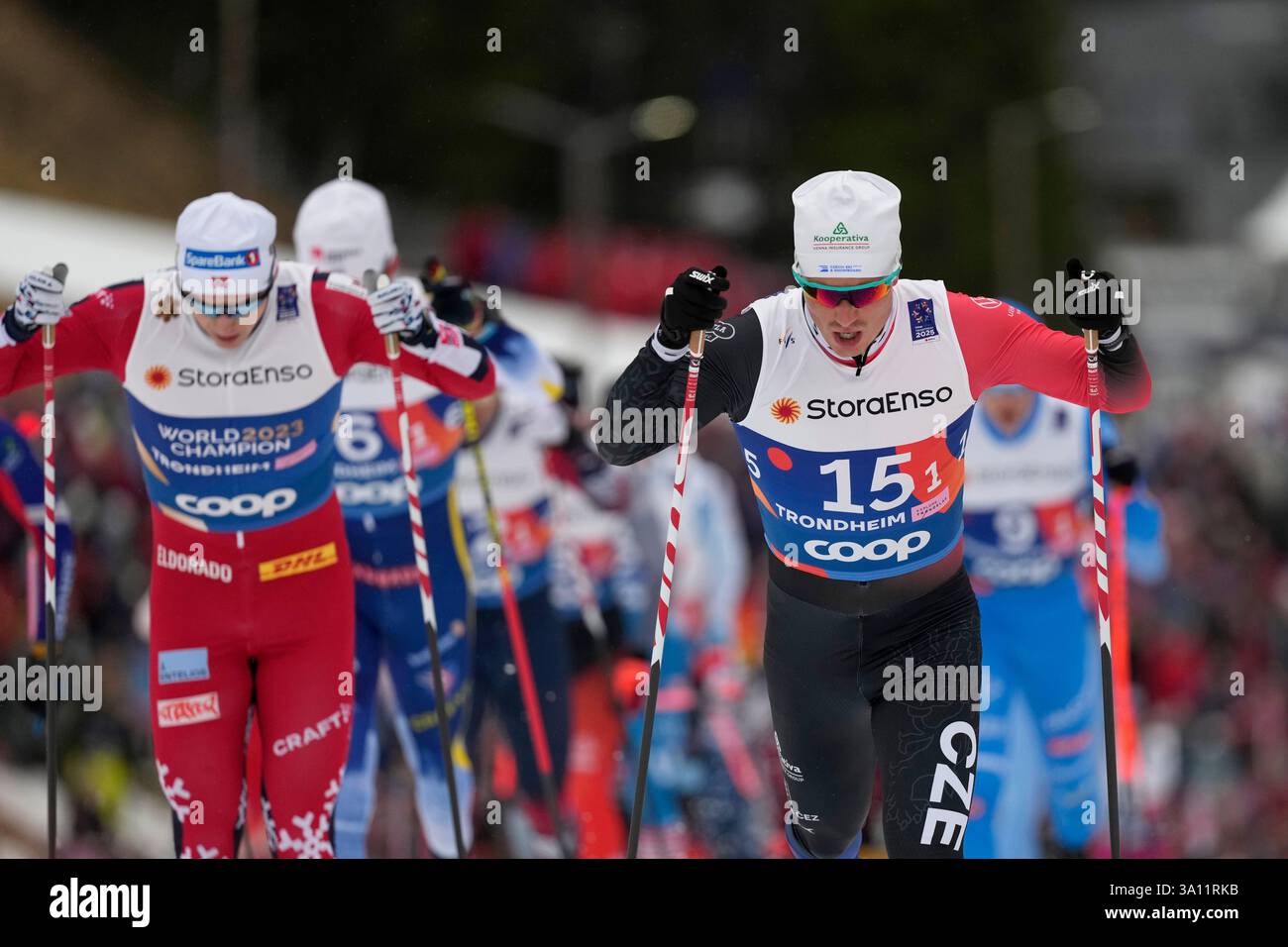 Michal Novak, of the Czech Republic, takes the lead from Erik Valnes ...