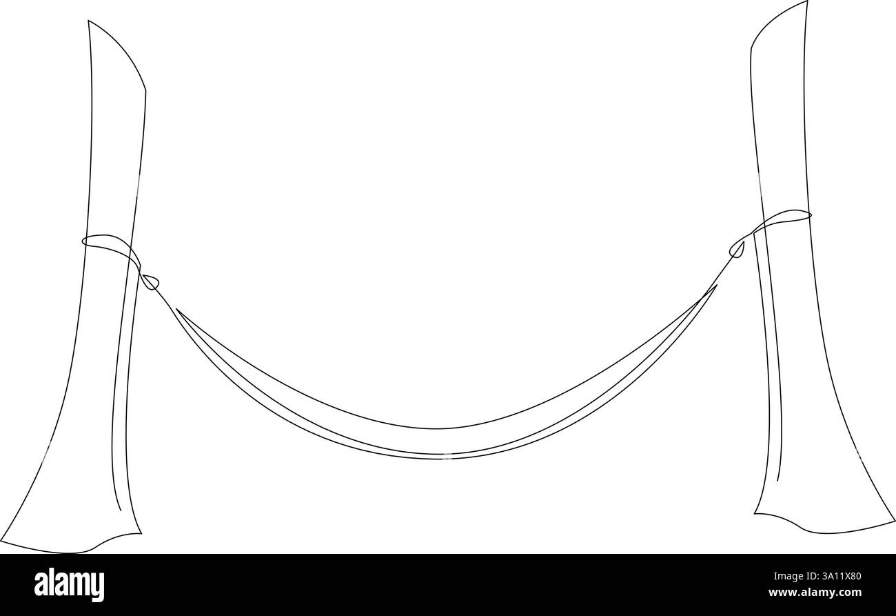 Hammock hung on trees continuous one line drawing. Relax concept ...