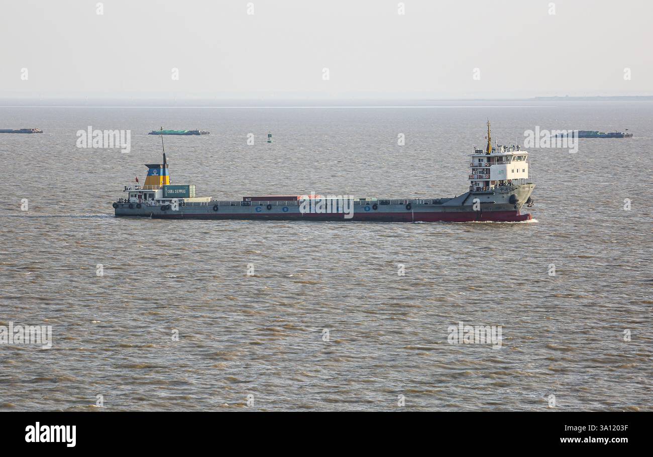 Chinese ocean & river container ship ZHONGYUAN 06, small freighter ...