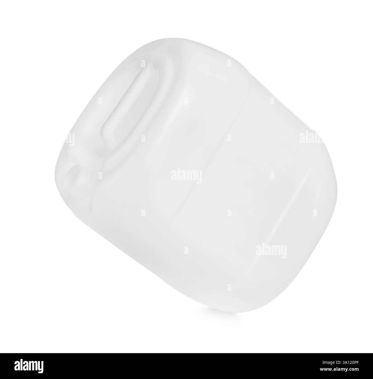 One plastic canister in air on white background Stock Photo - Alamy