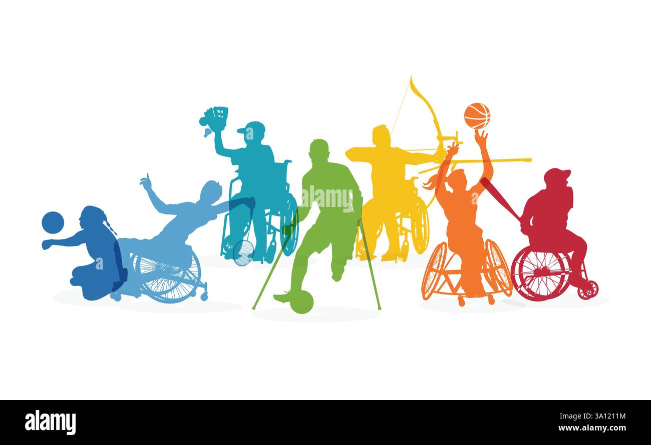 Sporters with Disabilities United. Colorful Silhouettes of Various ...