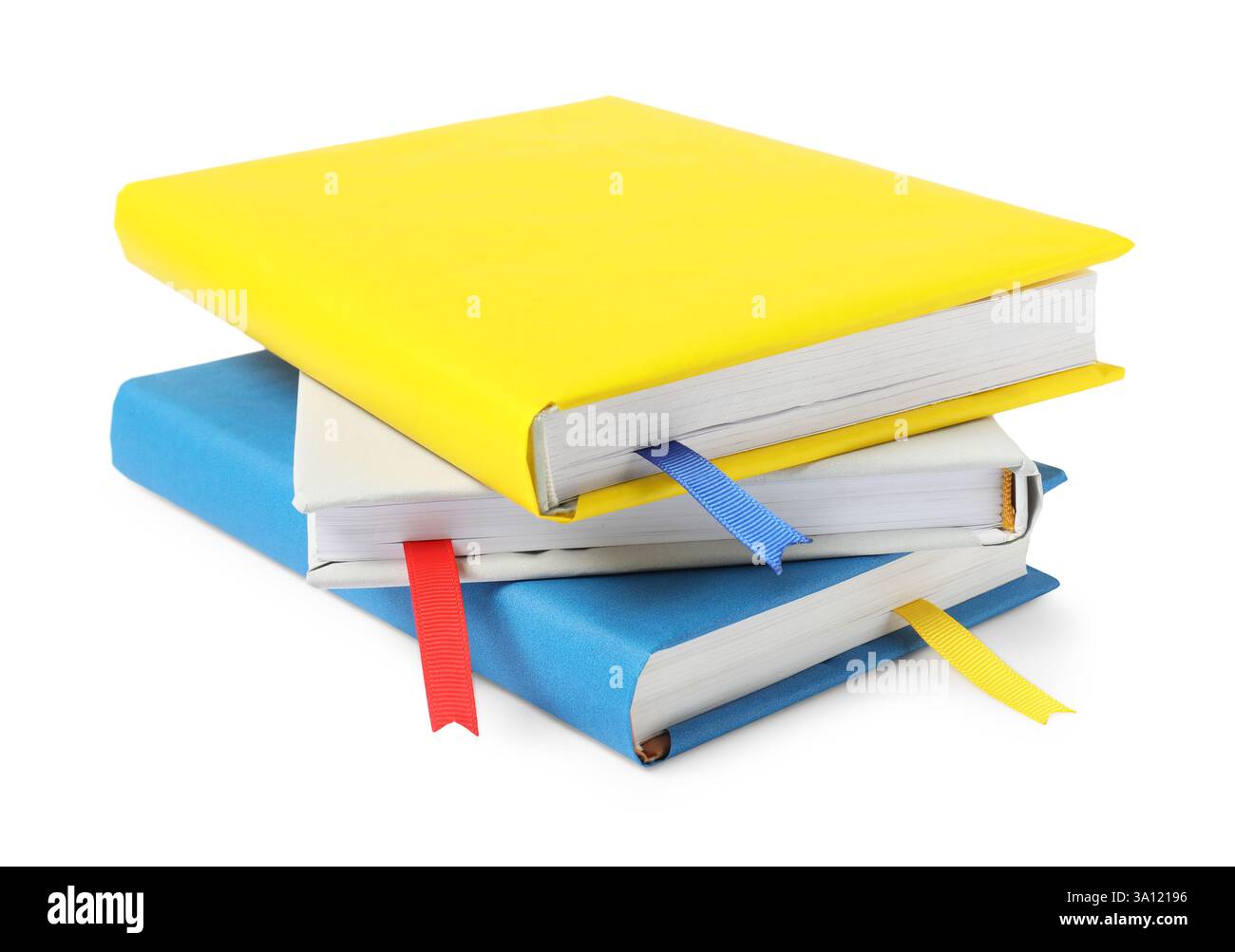 Books with ribbon bookmarks isolated on white Stock Photo - Alamy