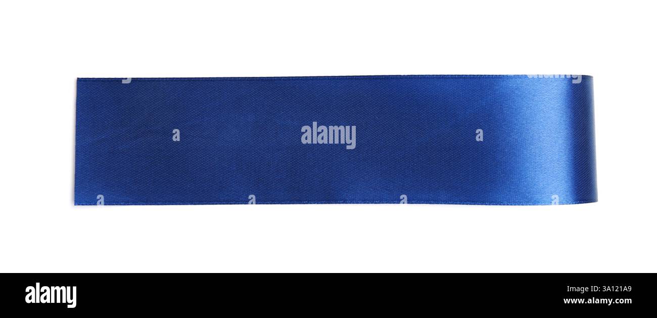 One blue ribbon bookmark isolated on white, top view Stock Photo - Alamy