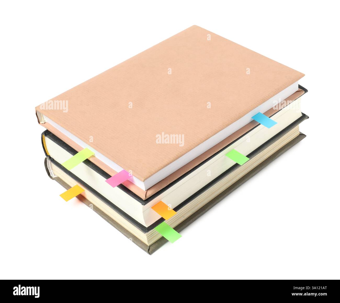 Books with colorful tabs isolated on white Stock Photo - Alamy