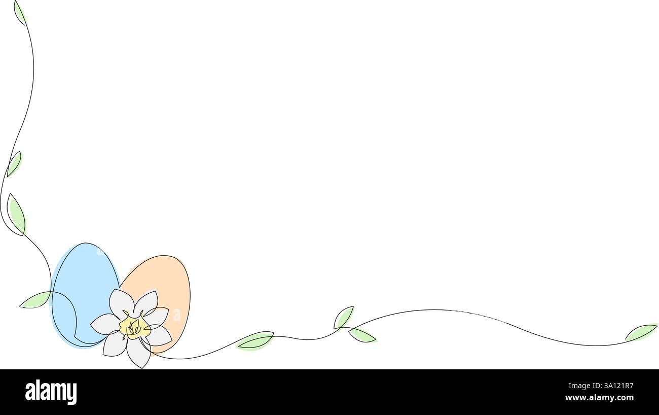 Continuous one line drawing of Easter decoration with eggs and spring ...