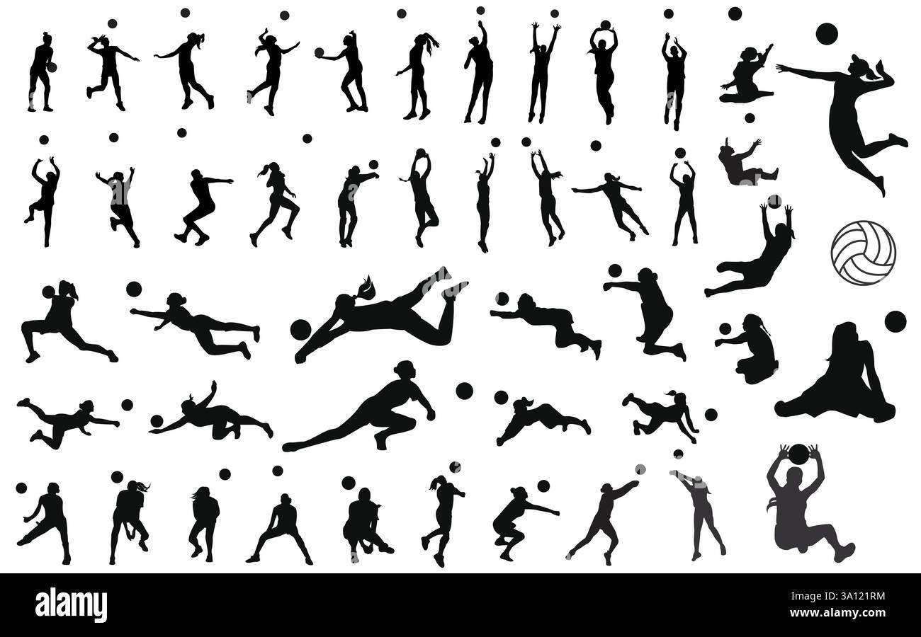 Vector set of 46 female volleyball players with and without disability ...