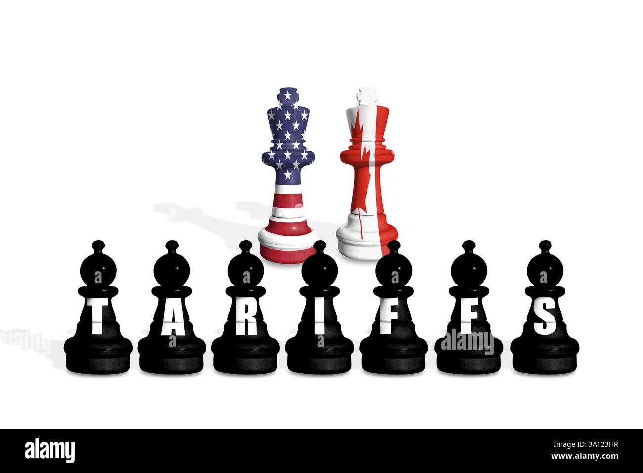 Chess made from US and Canada flags on a white background with word ...