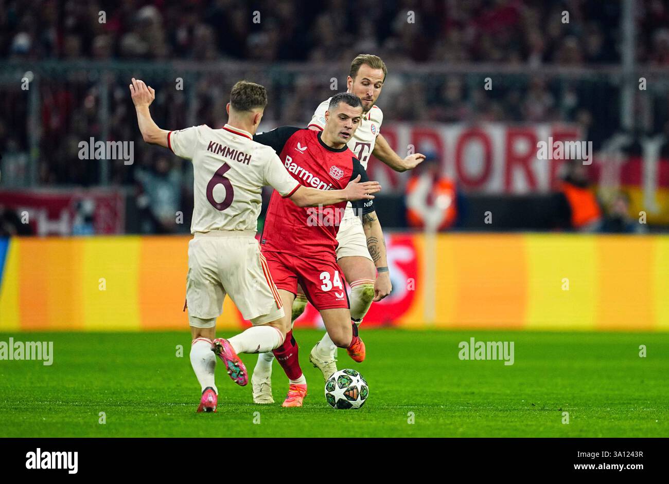 March 05 2025: Granit Xhaka of Bayer 04 Leverkusen and Joshua Kimmich of Bayern Munich battle ...