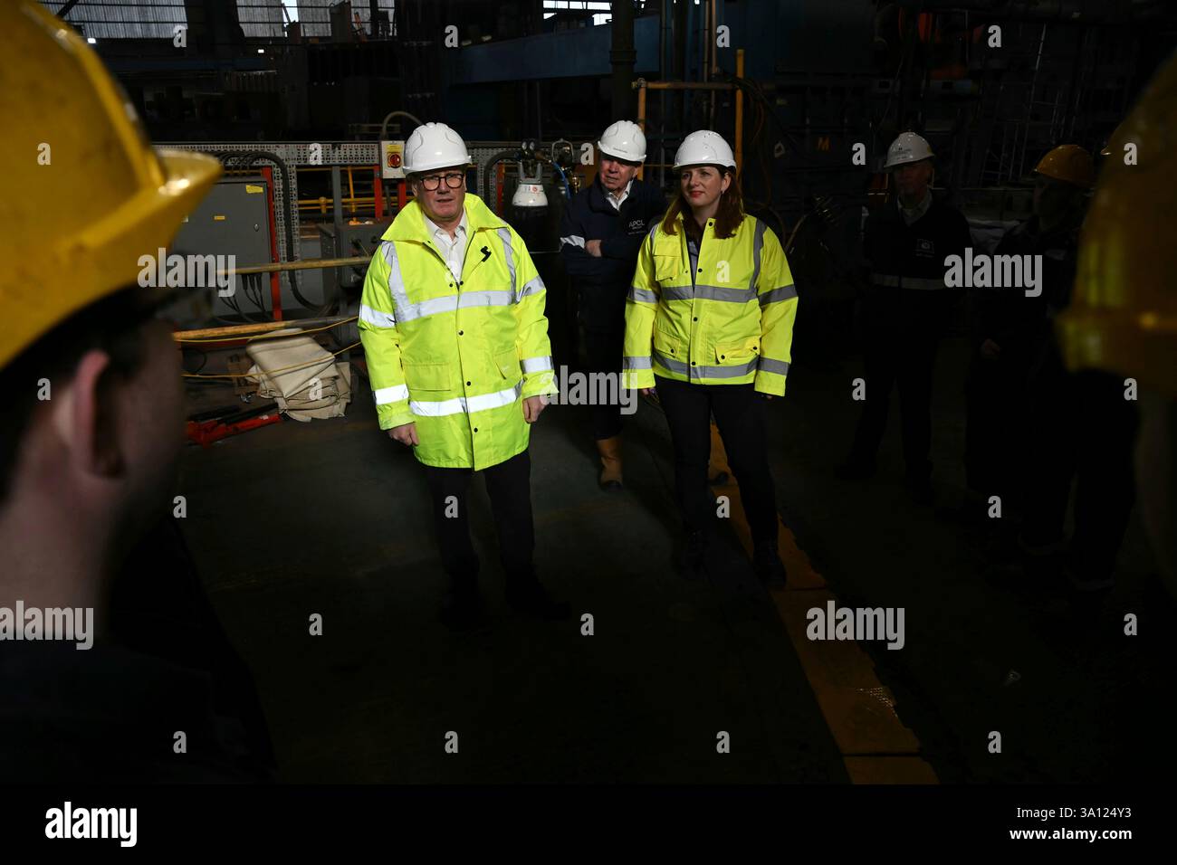 Britain's Prime Minister Keir Starmer and Labour MP for Birkenhead Alison McGovern speak to ...