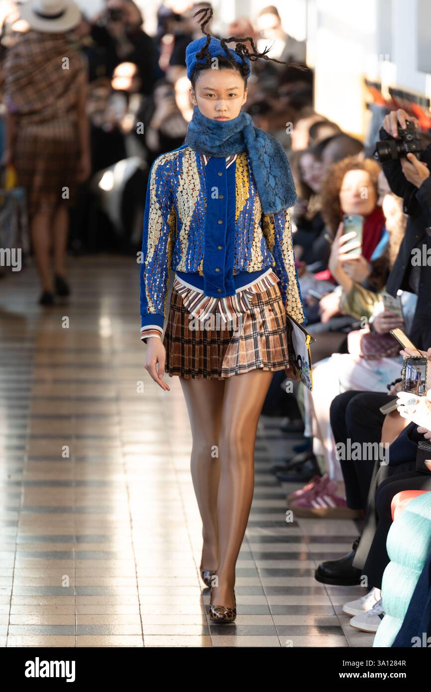 Milan, Italy. 2 Mar, 2025. A model walks the runway during the ...