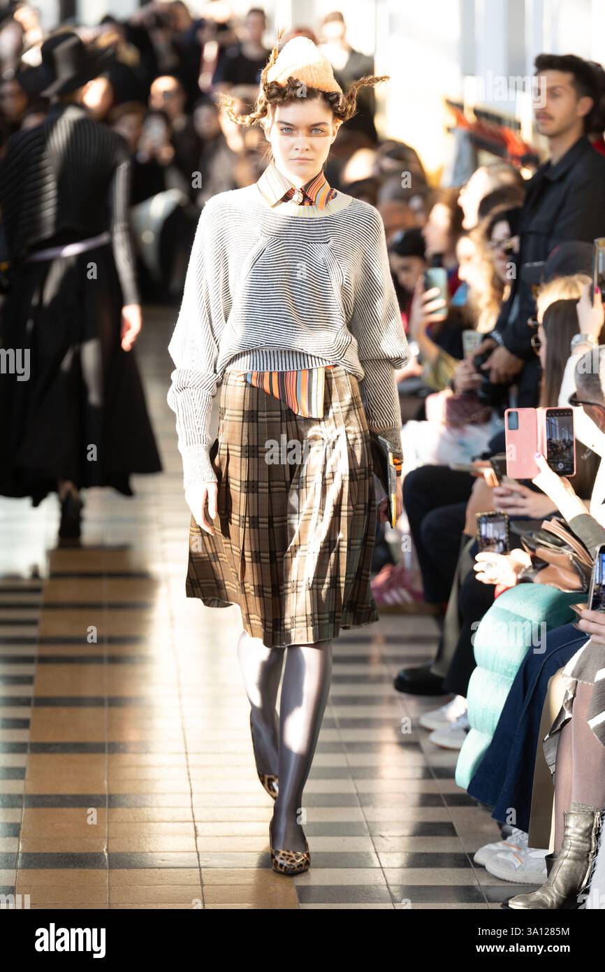 Milan, Italy. 2 Mar, 2025. A model walks the runway during the ...