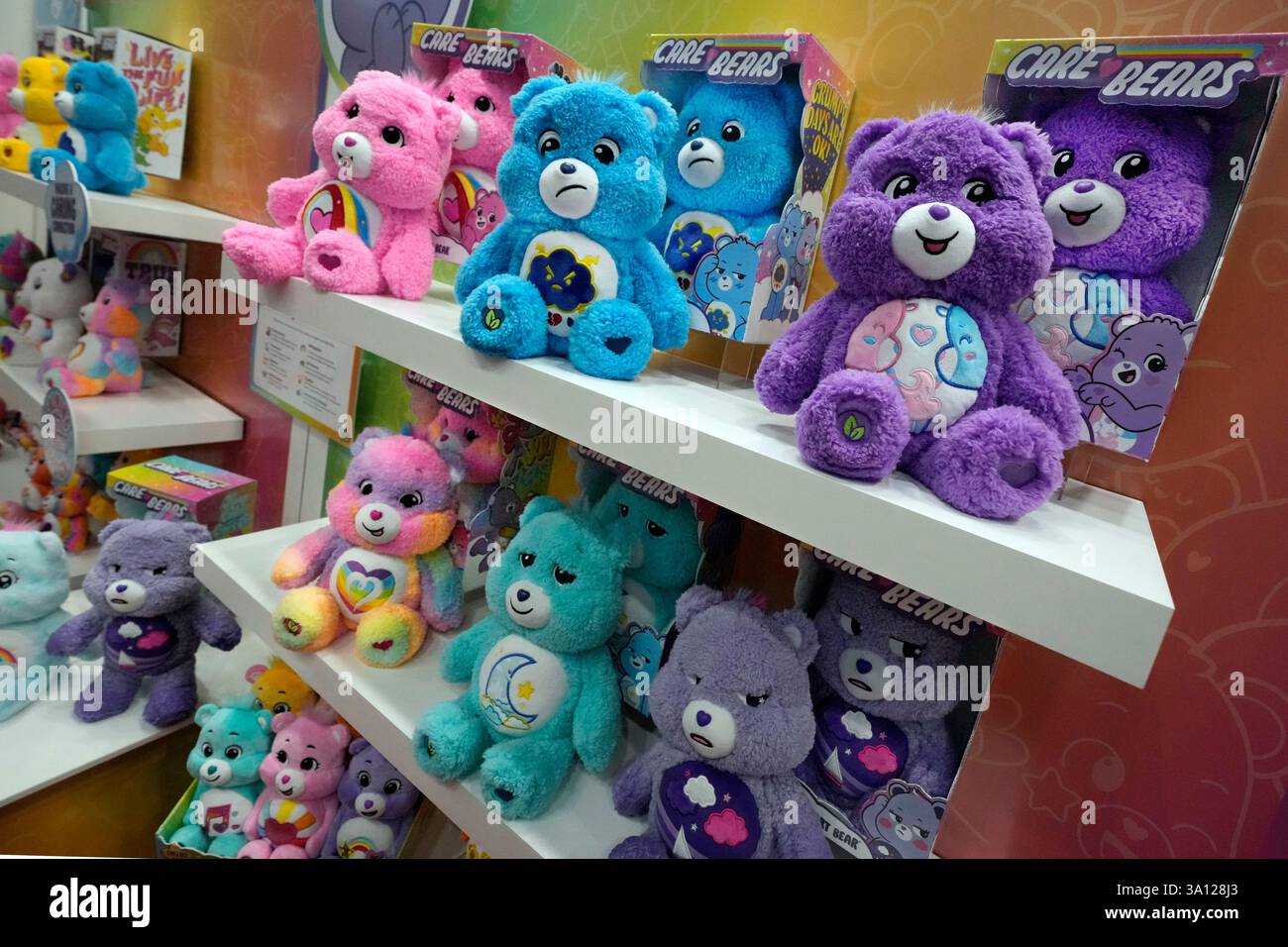 Care Bears, from Basic Fun!, are displayed at the Toy Fair, in New York's Javits Center, Monday ...