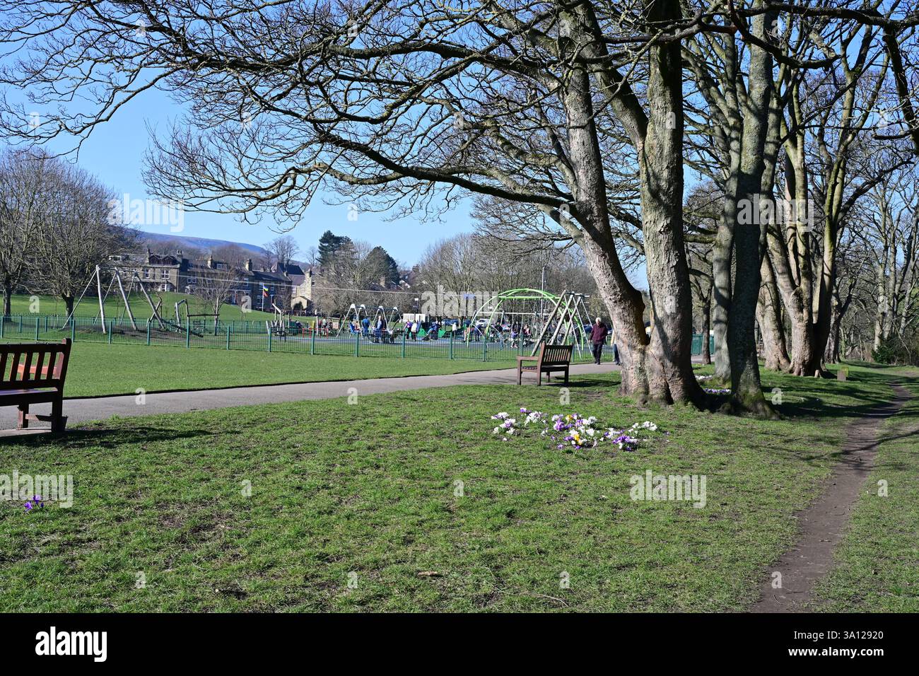The Riverside Gardens Park, in Spring sunshine, Ilkley, Yorkshire Stock ...