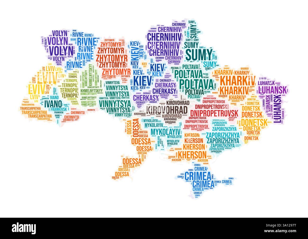 Ukraine region word cloud. Country shape design. Ukraine colored ...