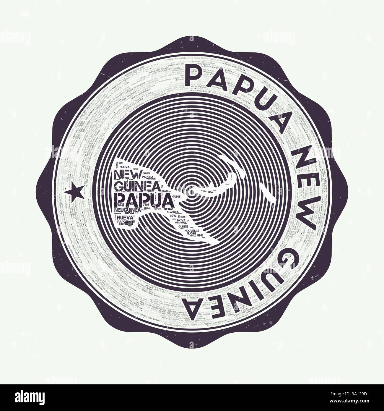 Papua New Guinea seal. Country round logo with shape of Papua New ...