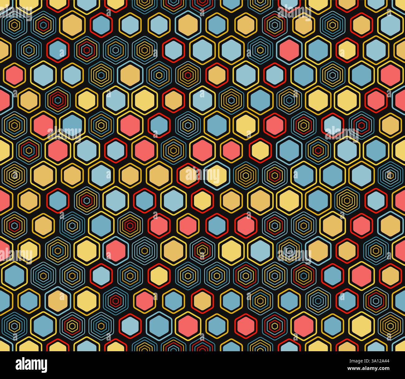 Honeycomb mosaic hexagons background. Geometric elements of varied style and color. Hexagon ...