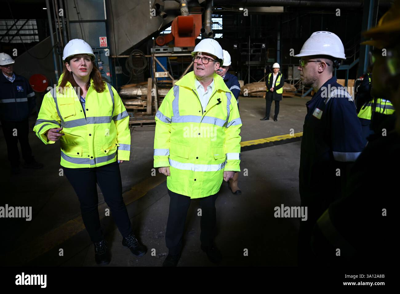 Prime Minister Sir Keir Starmer and Labour MP for Birkenhead Alison McGovern look around a ...