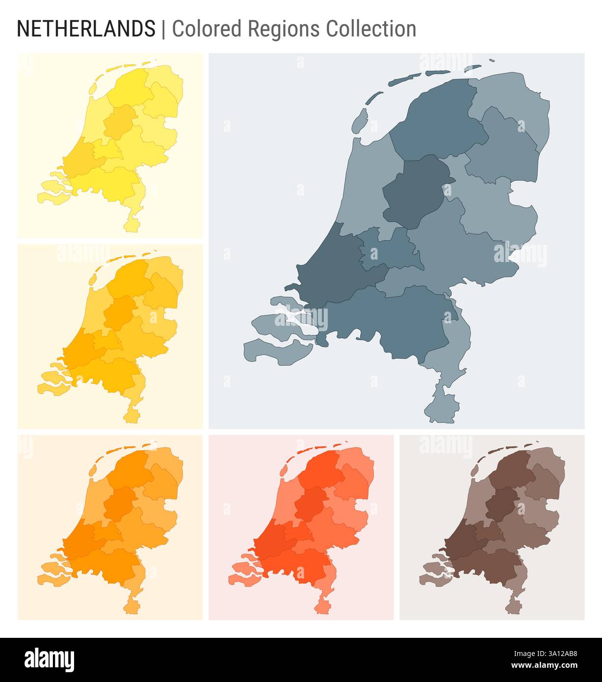 Netherlands map collection. Country shape with colored regions. Blue ...
