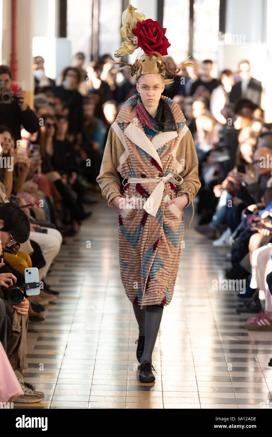 Milan, Italy. 02nd Mar, 2025. A model walks the runway during the ...
