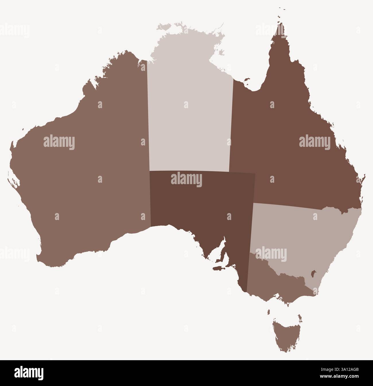 Map of Australia with regions. Just a simple country border map with region division. Brown ...
