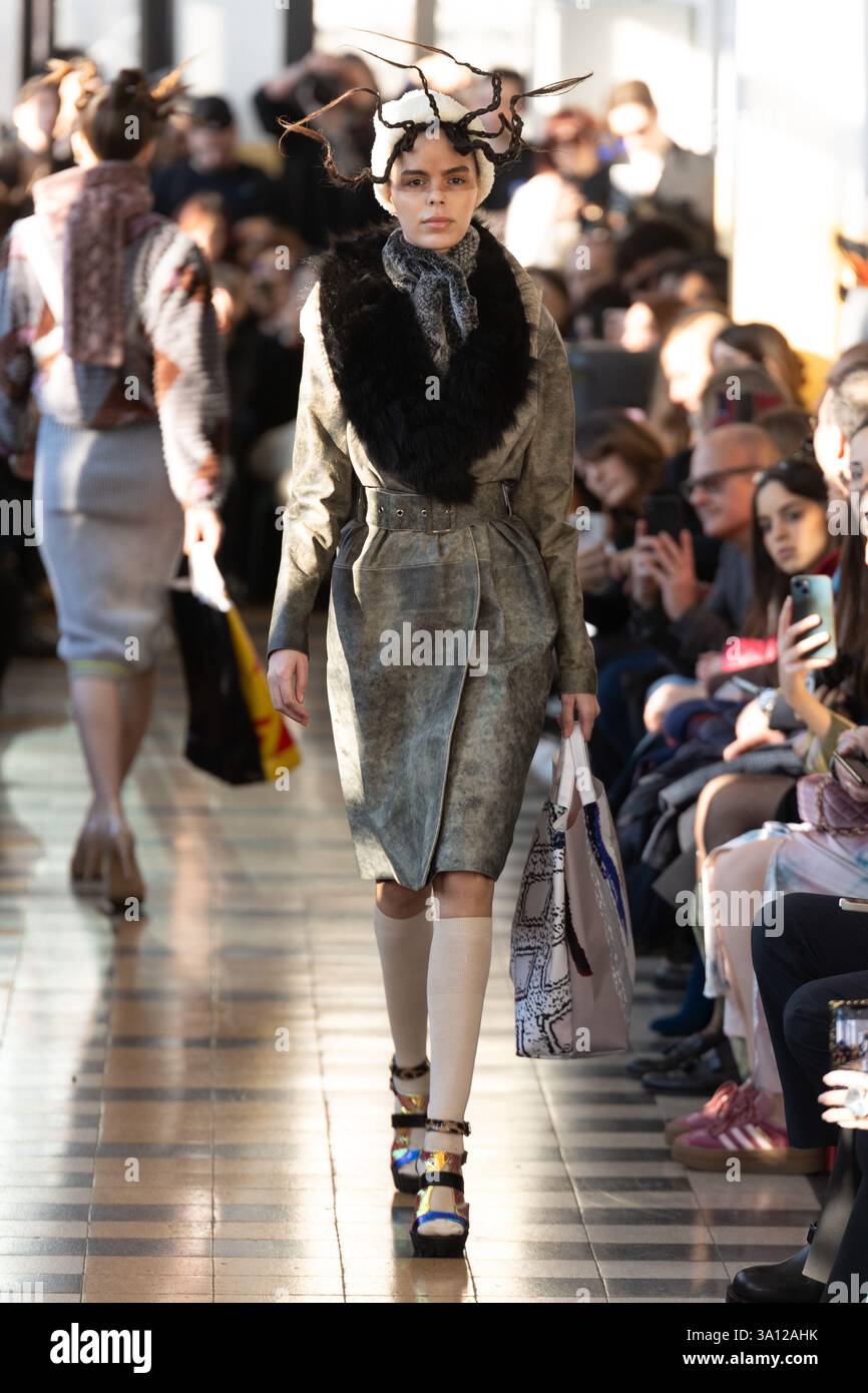 Milan, Italy. 02nd Mar, 2025. A model walks the runway during the ...