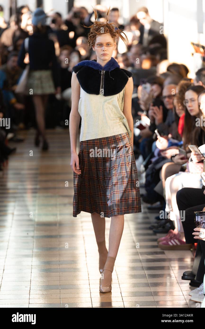 Milan, Italy. 02nd Mar, 2025. A model walks the runway during the ...