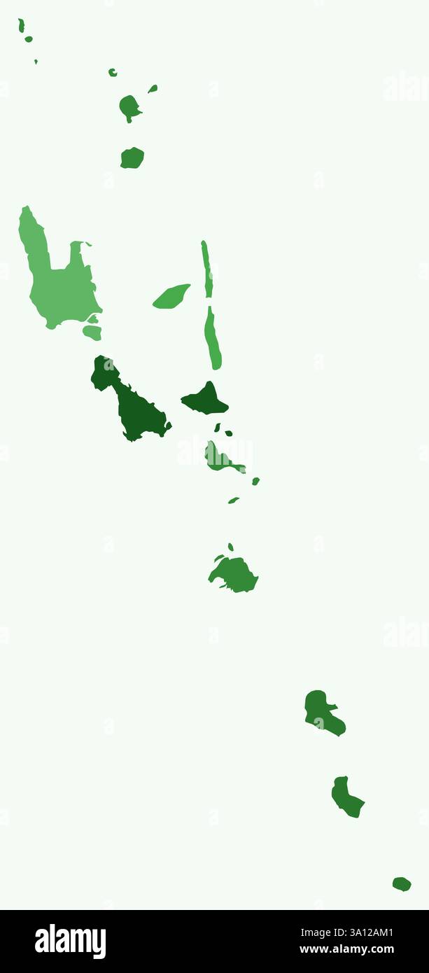 Map of Vanuatu with regions. Just a simple country border map with region division. Green color ...