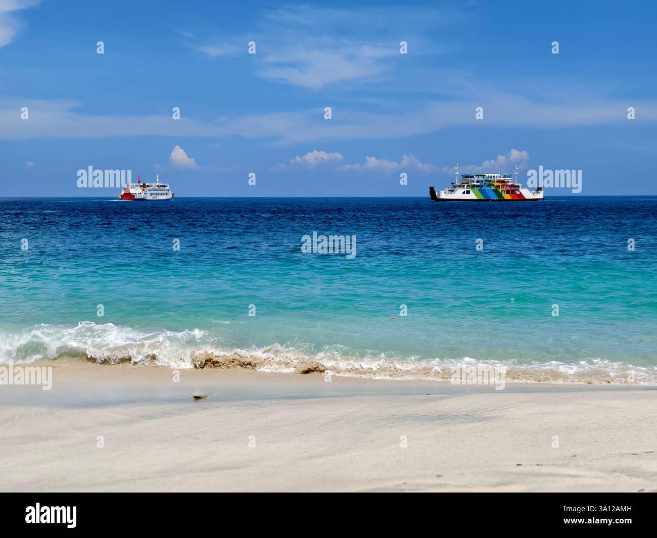 Padangbai, Bali, Indonesia - March 5, 2025: two ferry boats sailing ...