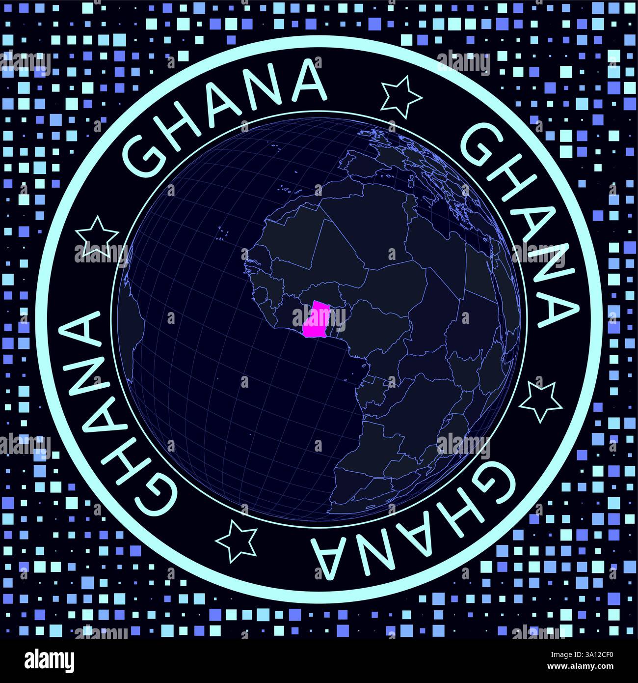 Ghana on globe vector. Futuristic satellite view of the world centered ...