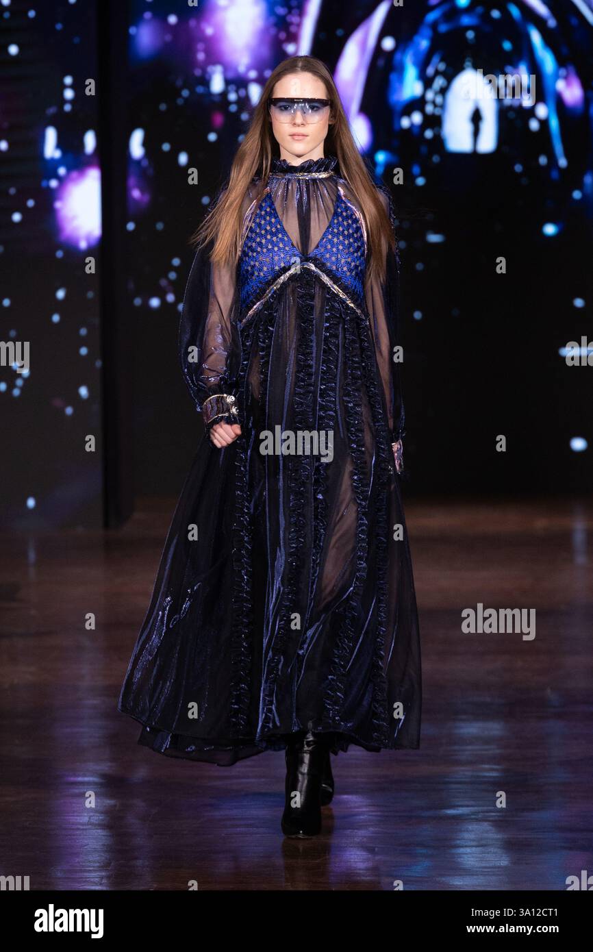 A model walks the runway during the Custo Barcelona Fall/Winter 2025 ...