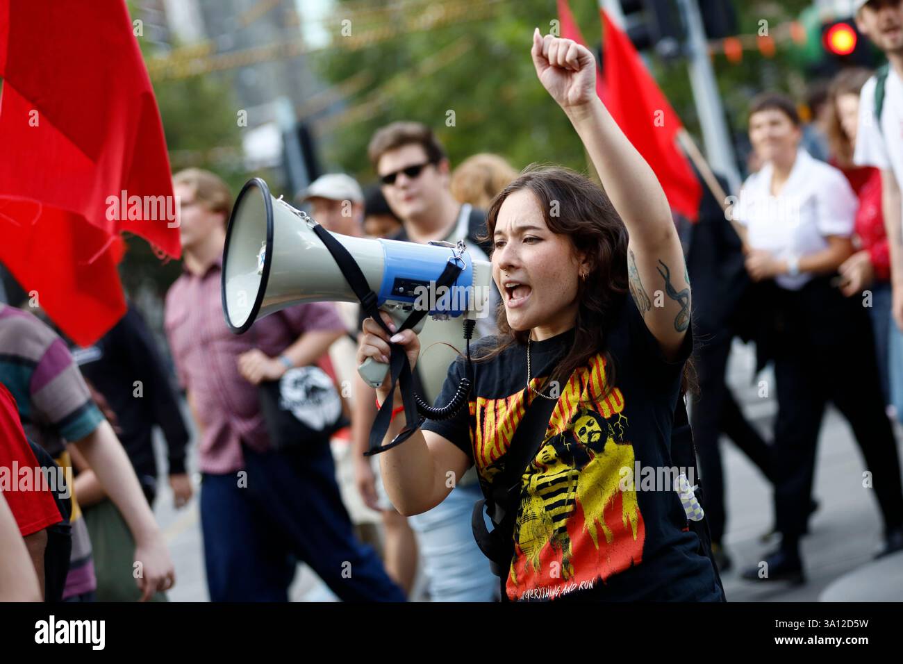 Protesters chant slogans during the International Women’s Day rally ...