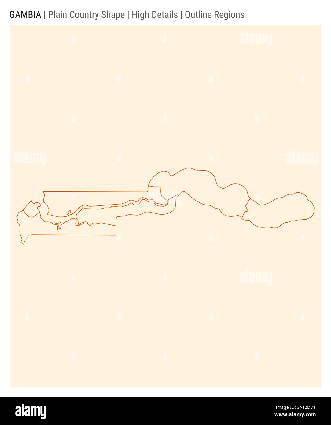 Gambia plain country map. High details. Outline regions style. Shape of ...